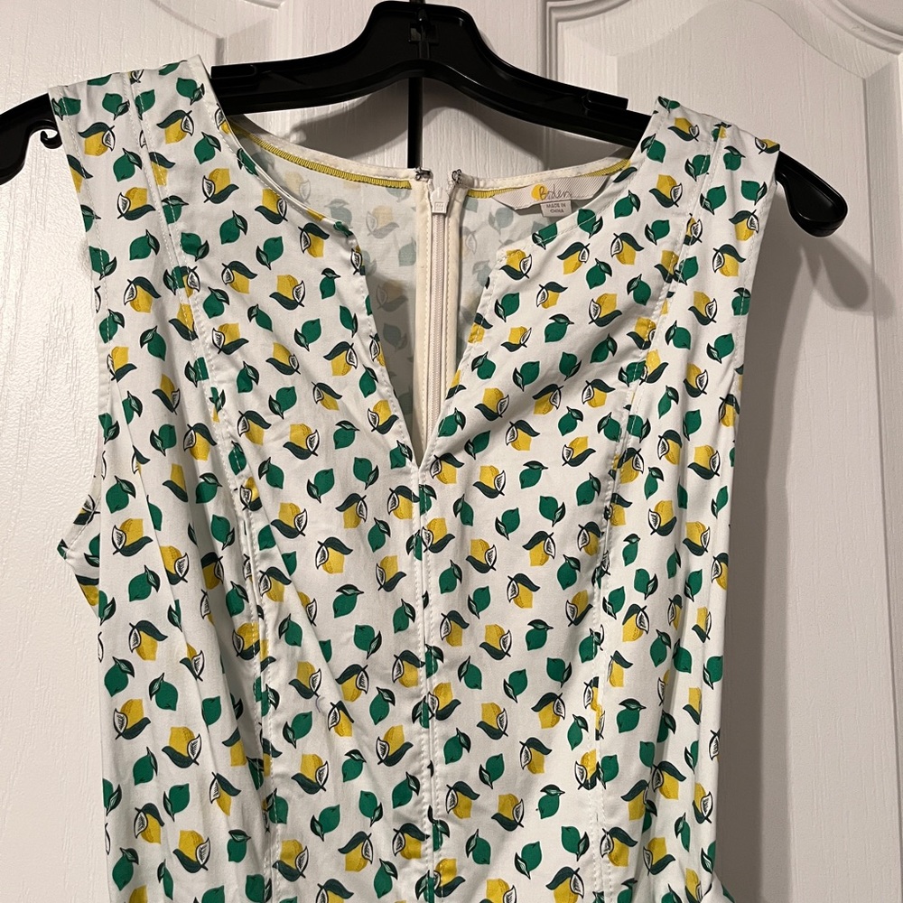 Boden Mischa Belted Dress Ivory Citrus Fruit Lemon Li… - Gem